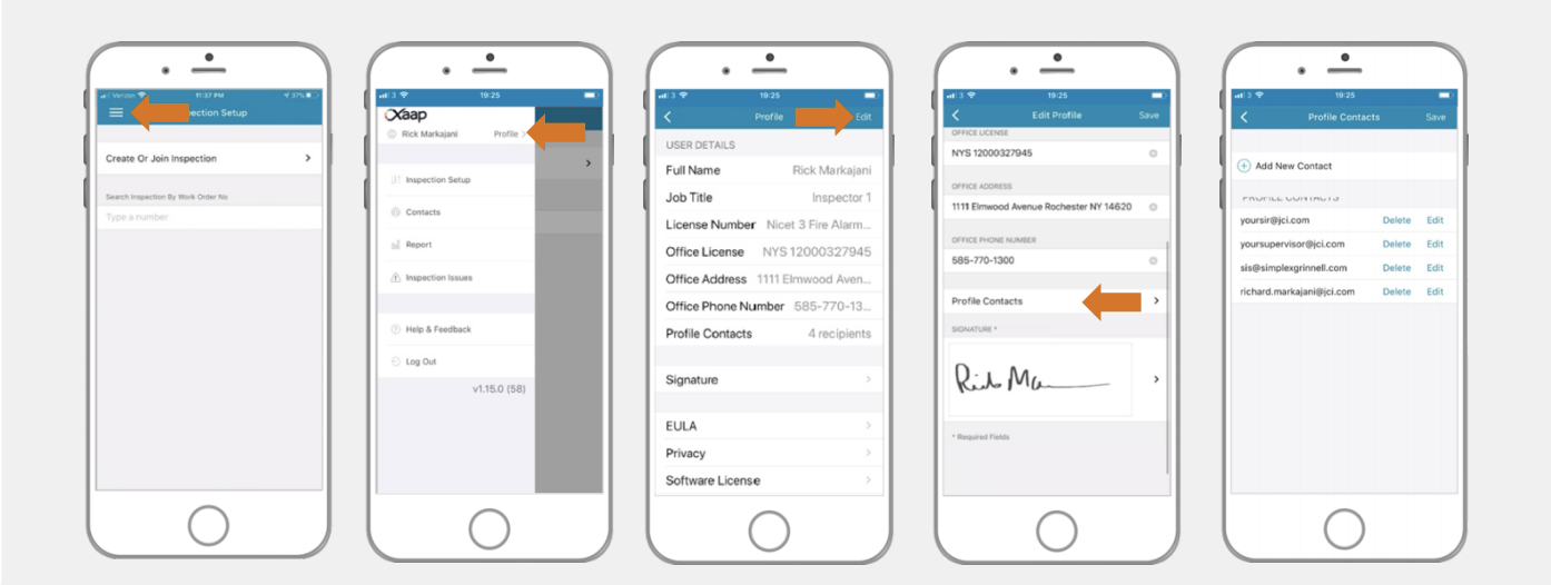 Profile Setup - Manage Profile Contacts - Xaap Buildings
