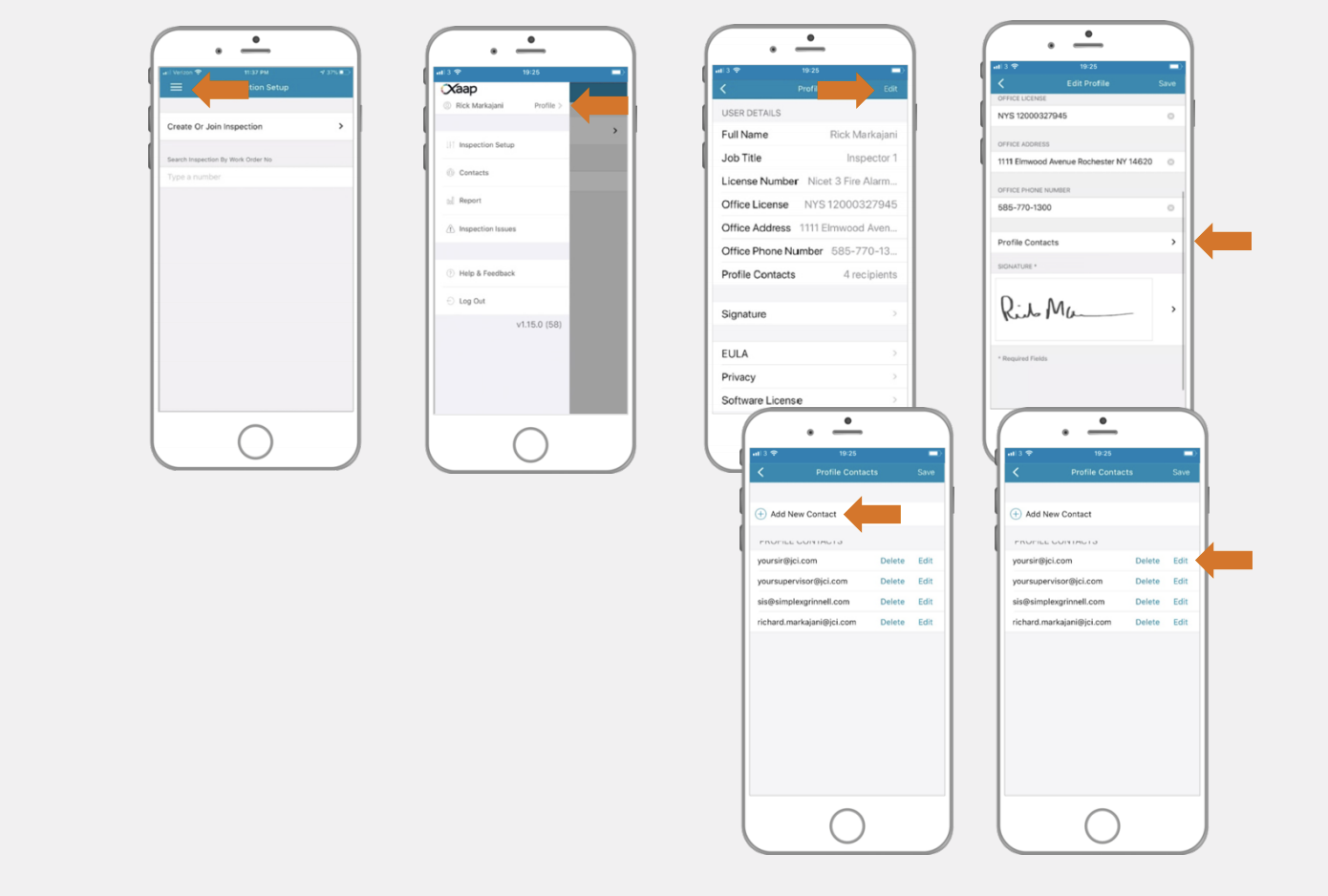 Profile Setup - Manage Profile Contacts - Xaap Buildings